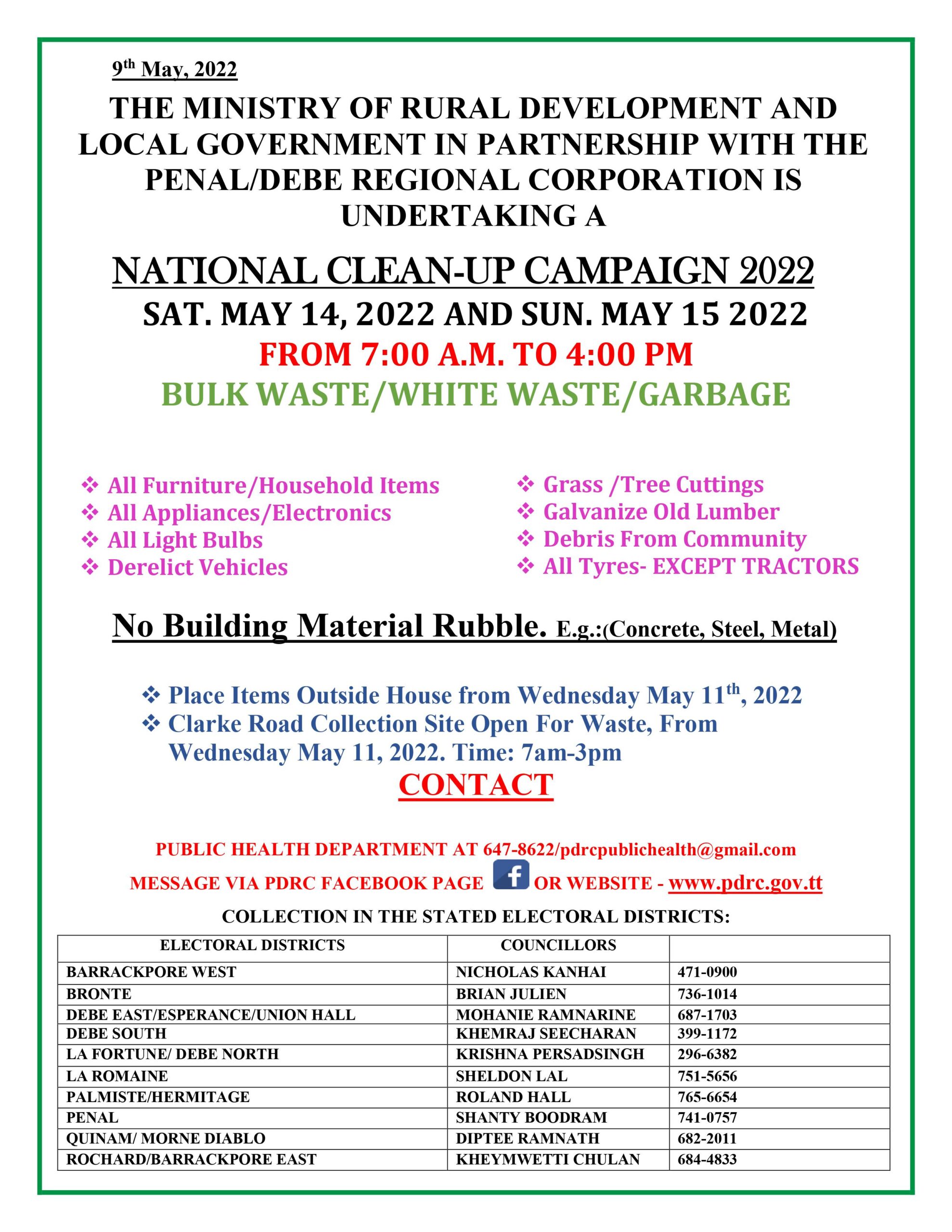 National Clean-Up Campaign 2022 – Penal Debe Regional Corporation